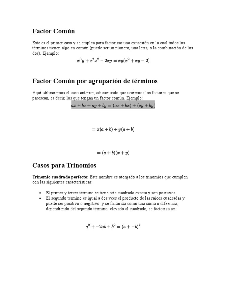 Factor Común y Trinomios Resueltos | PDF | Factorización | Raíz cuadrada