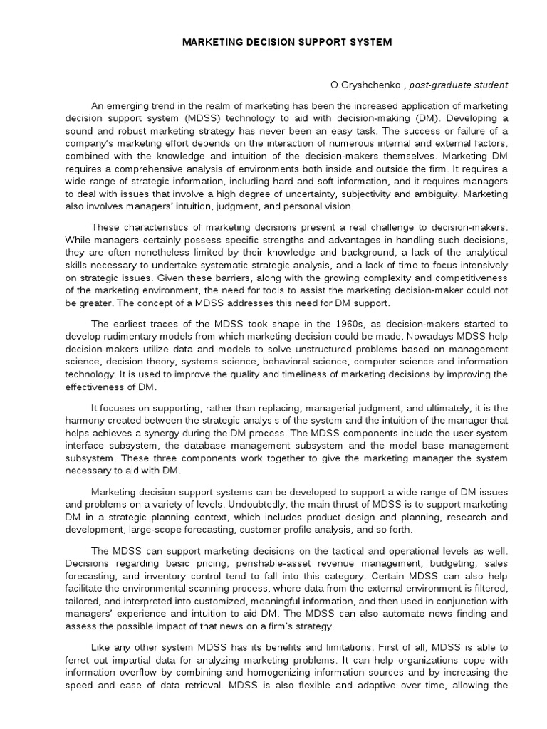 Marketing Decision Support System | PDF | Decision Support System | Marketing