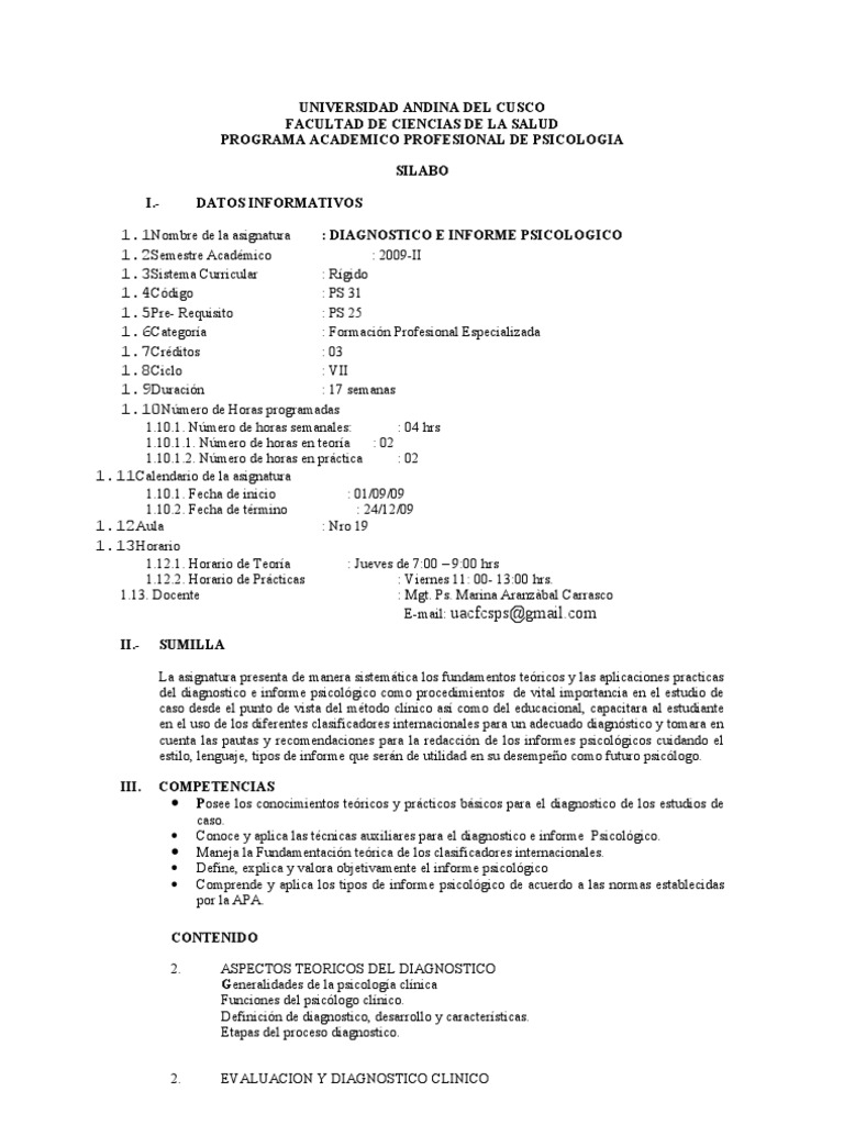Diagnostico e Informe Psicologico 2009-Ii | PDF | Manual Diagnóstico y Estadístico de los ...