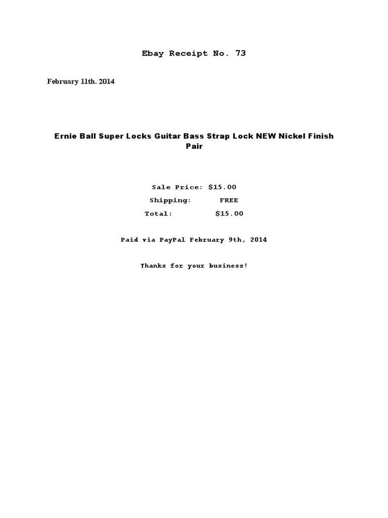 eBay Receipt: Ernie Ball Strap Locks | PDF