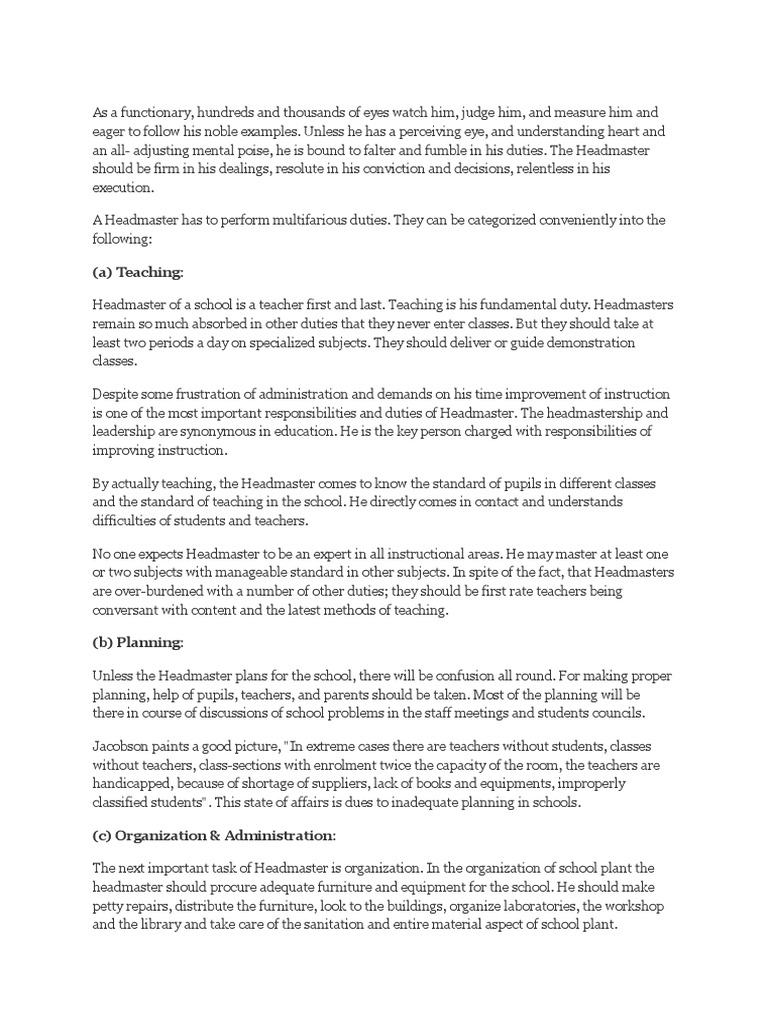 Headmaster | PDF | Head Teacher | Teachers