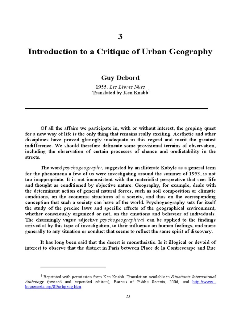 3 Introduction To A Critique of Urban Geography: Guy Debord | PDF