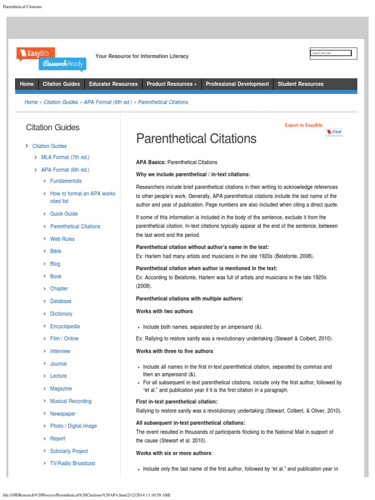 Parenthetical Citations Apa | PDF | Citation | Apa Style