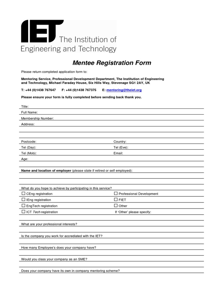 Mentee Registration Form Sep2012 PDF | PDF | Mentorship | Communication