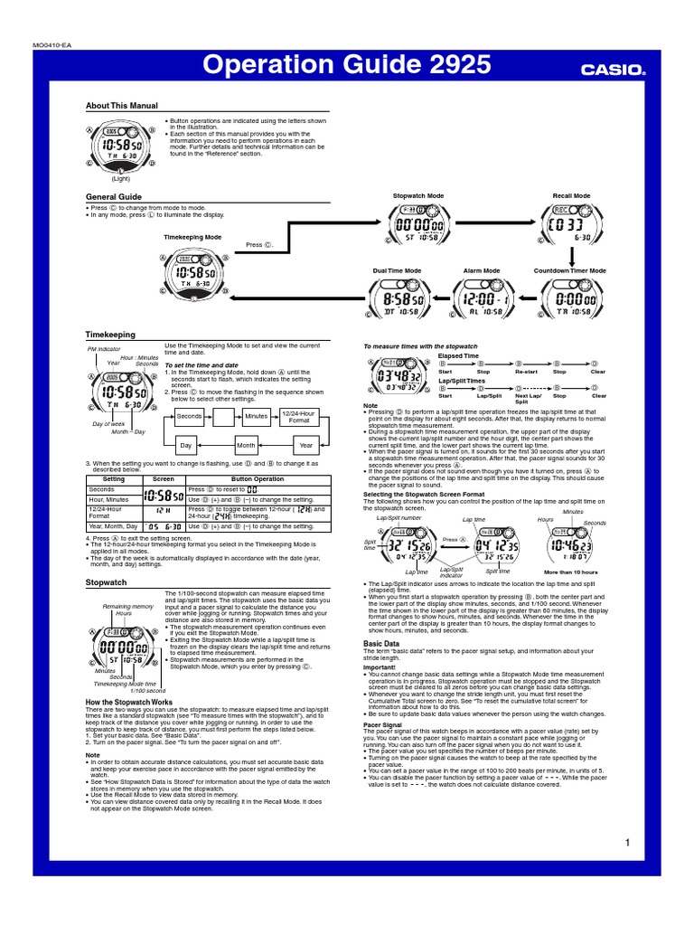 Casio 2925 | PDF | Watch | Timer