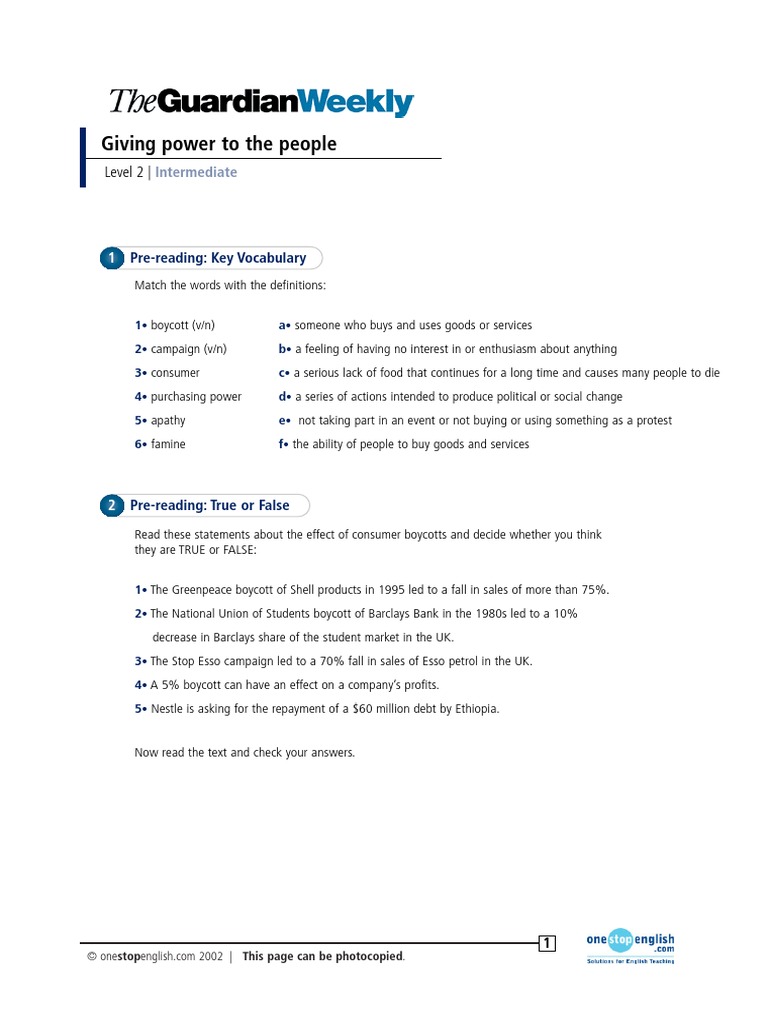 Giving Power To The People - Intermediate PDF | PDF | Boycott | Apartheid