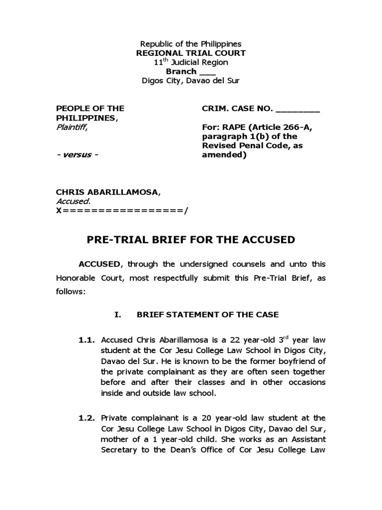 Pre Trial Brief | PDF | Plaintiff | Rape