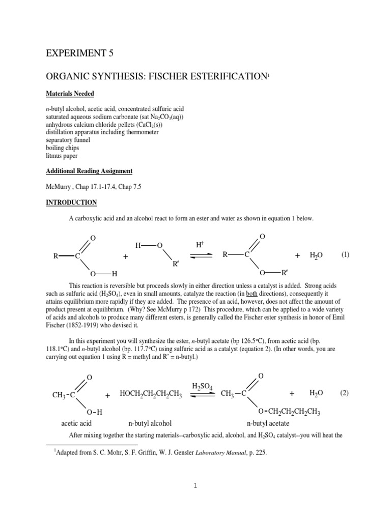 Organic Synthesis Fischer Esterification | PDF | Ester | Distillation