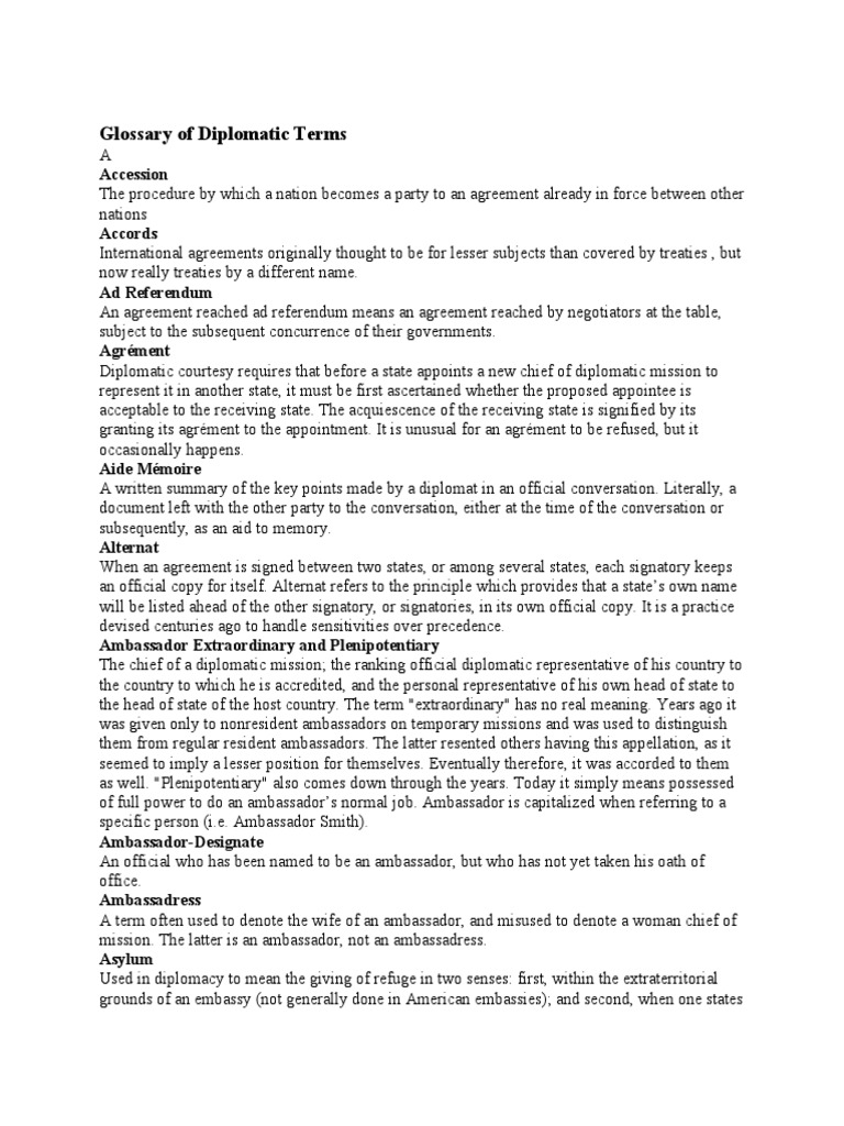 Glossary of Diplomatic Terms | Diplomatic Rank | Consul (Representative ...