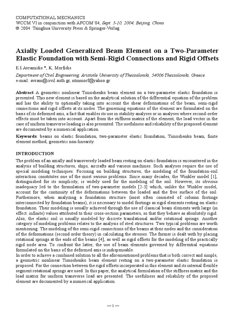 Axially Loaded Generalized Beam Element On A Two-Parameter Elastic Foundation With Semi-Rigid ...