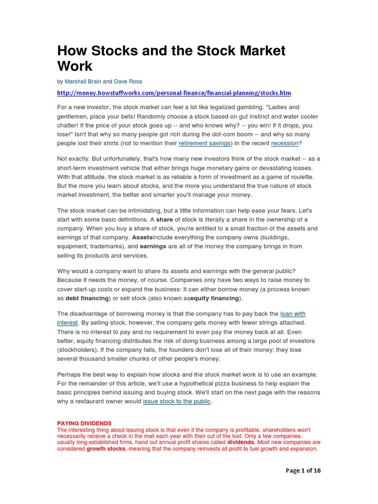 How Stocks and The Stock Market Work | PDF | Stocks | Savings And Loan ...