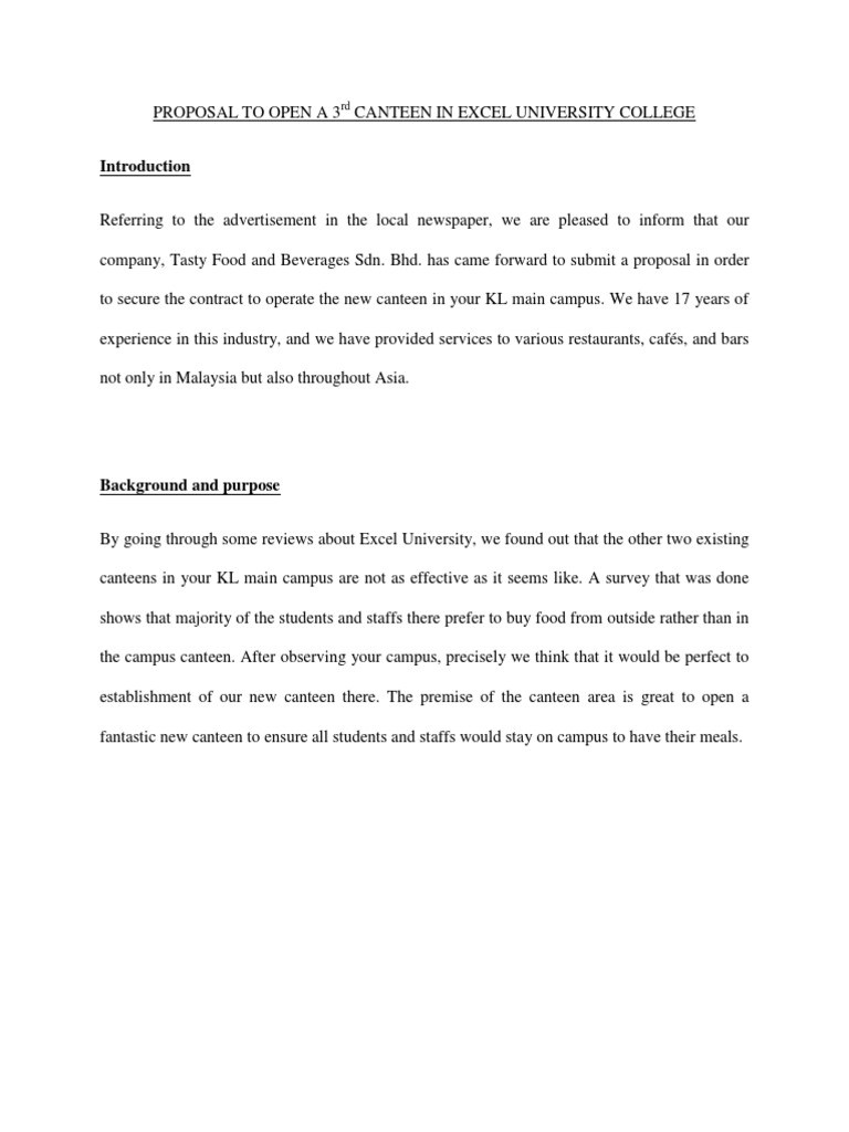 Proposal | PDF | Cafeteria | Menu