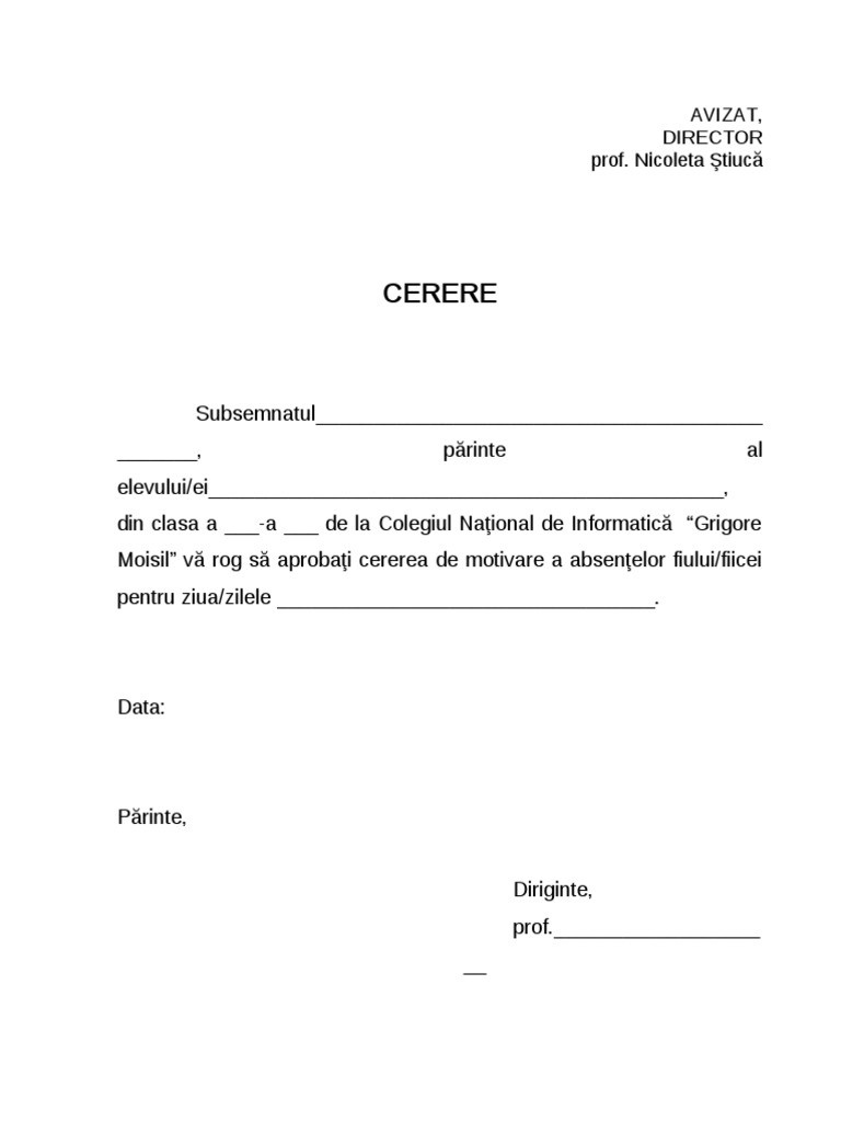 Cerere Motivare Absente | PDF