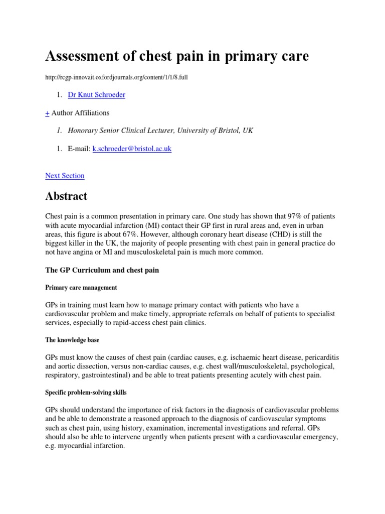Chest Pain Assessment in Primary Care | PDF | Angina Pectoris ...