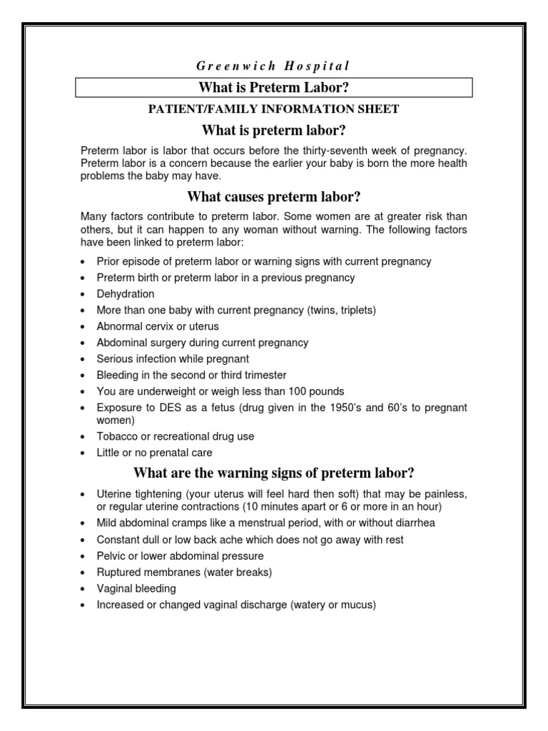 What Is Preterm Labor?: Patient/Family Information Sheet | Download ...