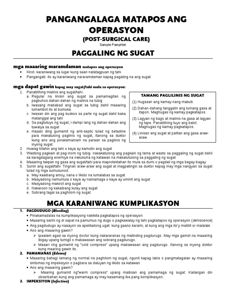 Pangangalaga Matapos Ang Operasyon | PDF