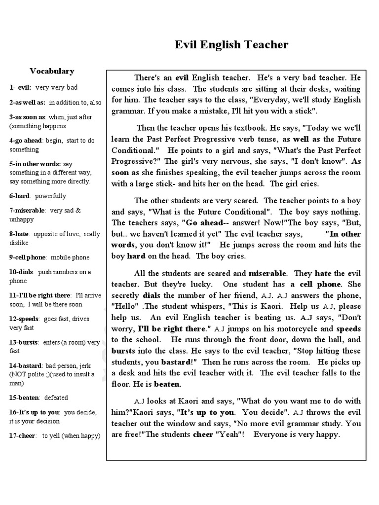 Reading Comprehension Evil English Teacher | PDF | Languages