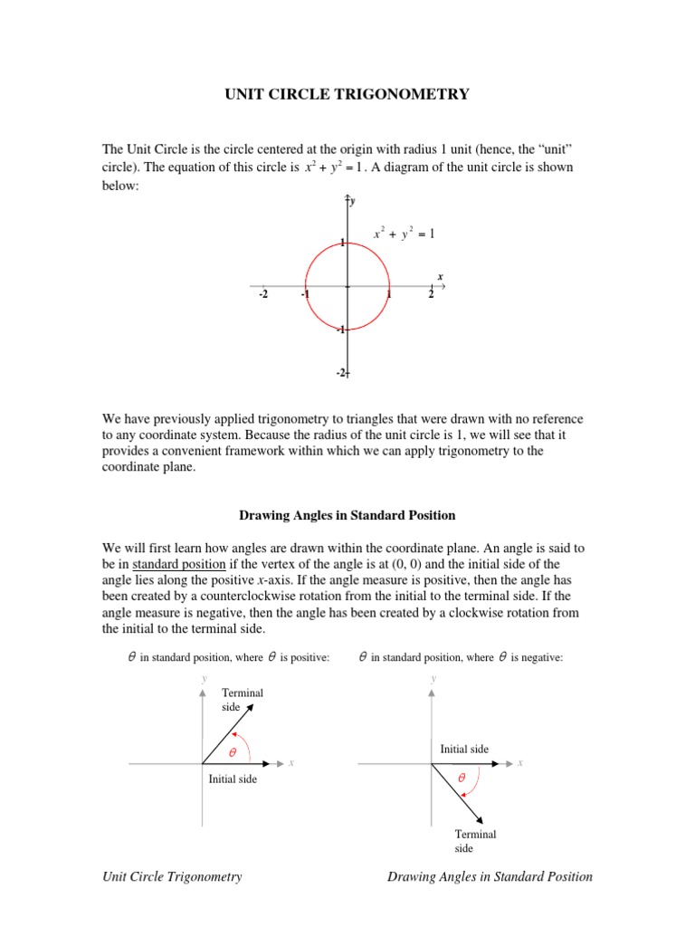 Unit Circle and Angle Positioning | PDF | Trigonometric Functions | Sine