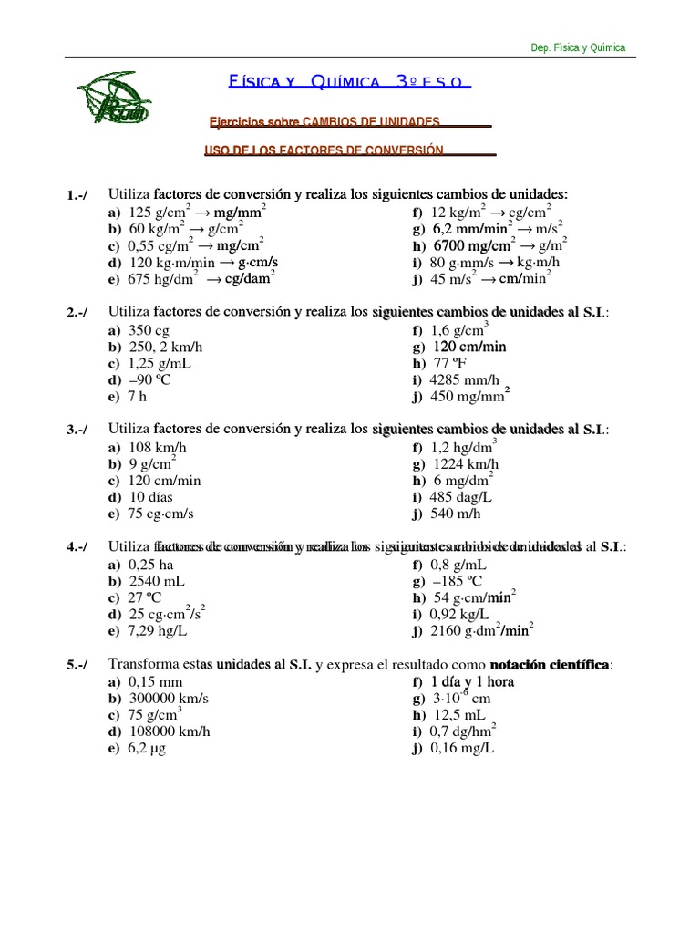 Ejercicios Factores Conversion | Descargar gratis PDF | Cantidad | Cantidades fisicas