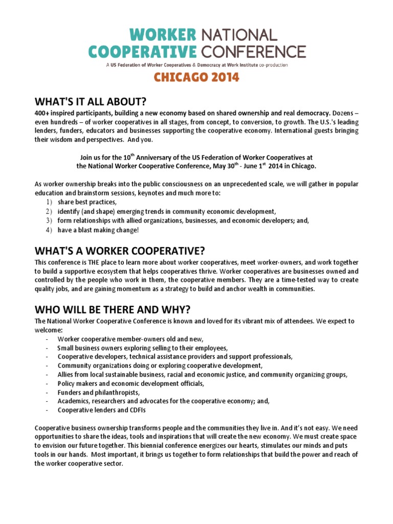 WC Conference One-Pager Final | PDF | Chicago | Cooperative