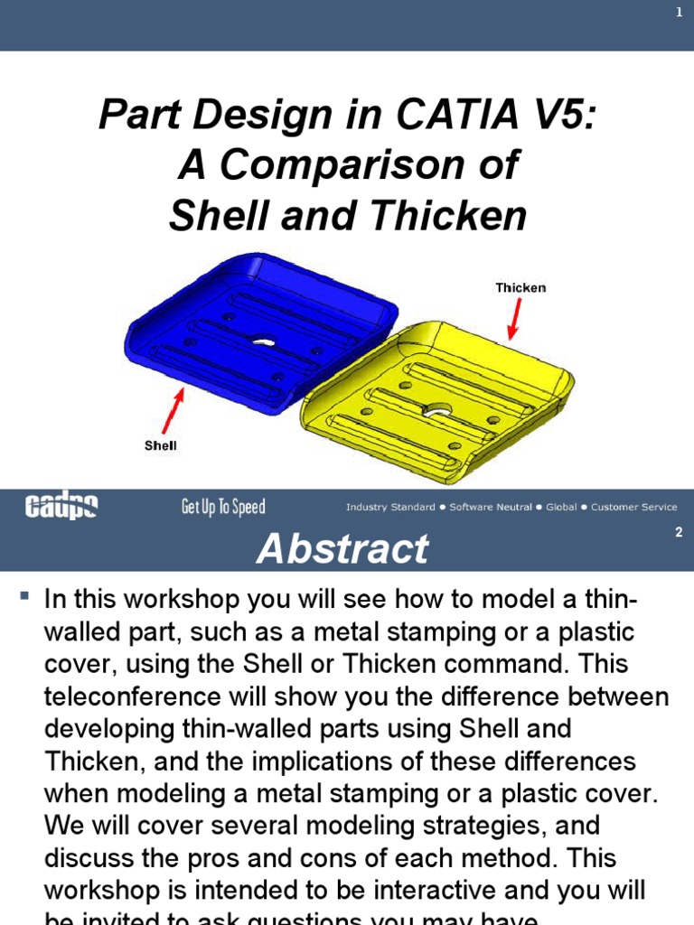 Shell vs. Thicken in CATIA V5 Modeling | PDF | Sheet Metal | Engineering