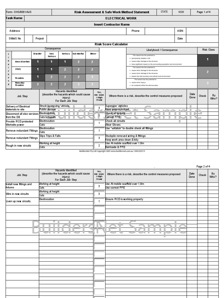 Sample-Risk Assessment & Safe Work Method Statement | PDF | Labour ...