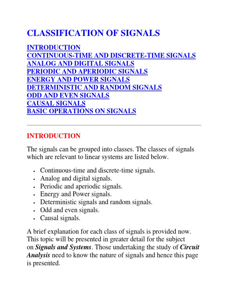 Types and Classification of Signals | PDF | Signal (Electrical ...