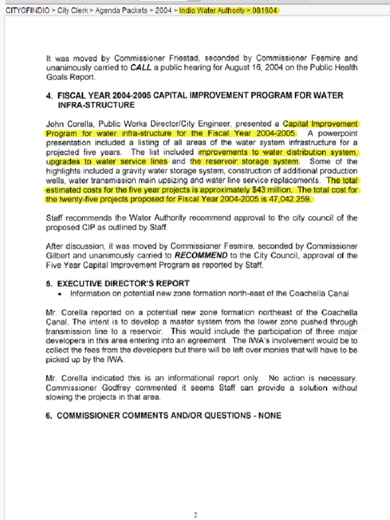 Indio Water Authority 2004-2005 CIP Overview | PDF