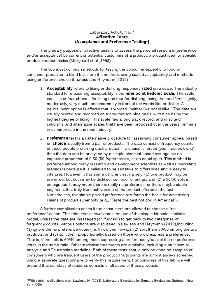 Affective Tests: (Acceptance and Preference Testing ) | PDF | Business