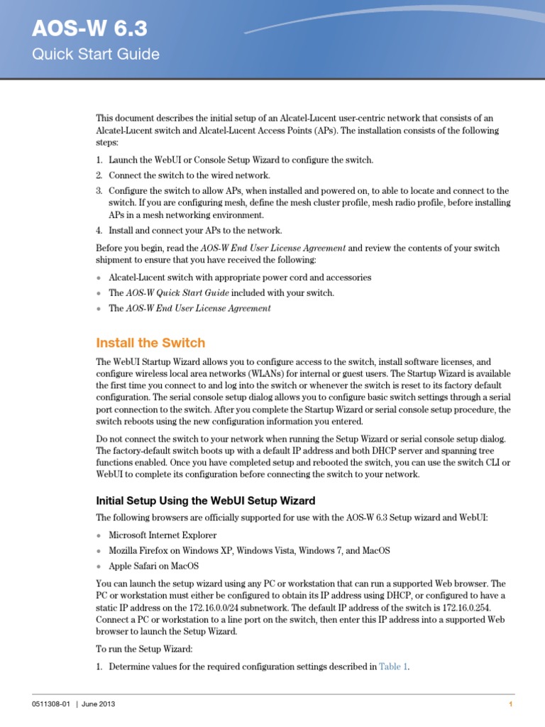AOS-W 6.3 Quick Start Guide | Download Free PDF | Computer Network | Ip ...