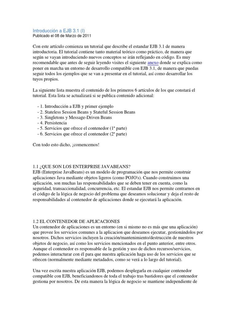 Introducción a EJB 3.1: Tutorial Básico | PDF | Enterprise Java Beans ...