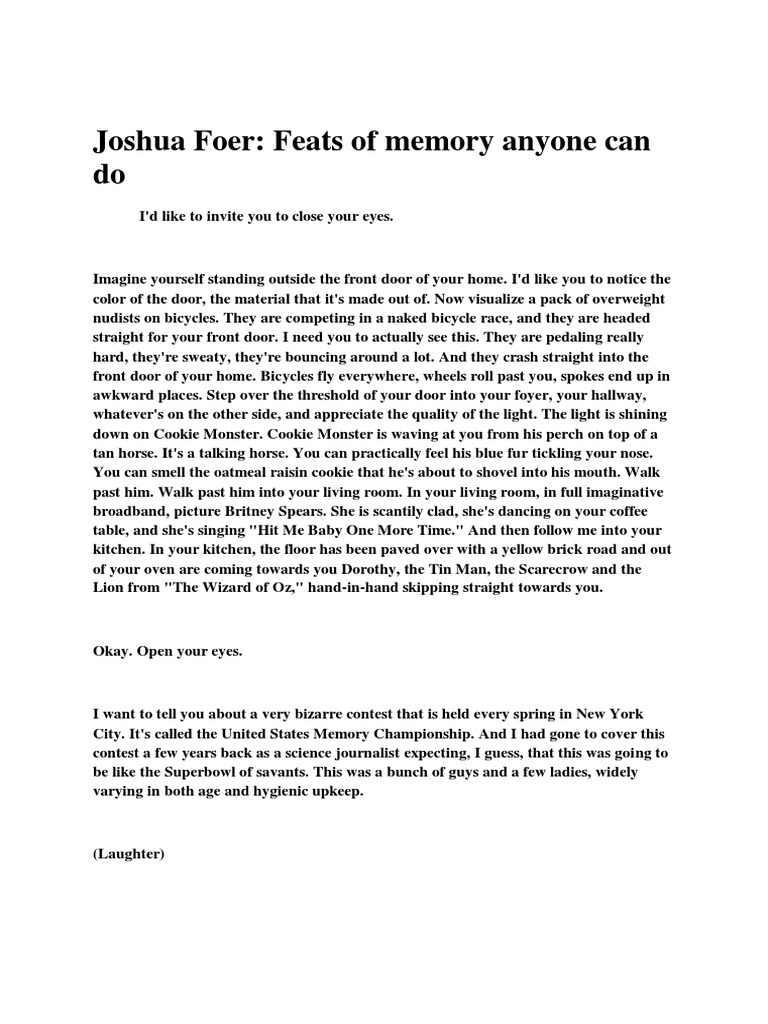 Joshua Foer - Feats of Memory Anyone Can Do | PDF | Memory | Mind
