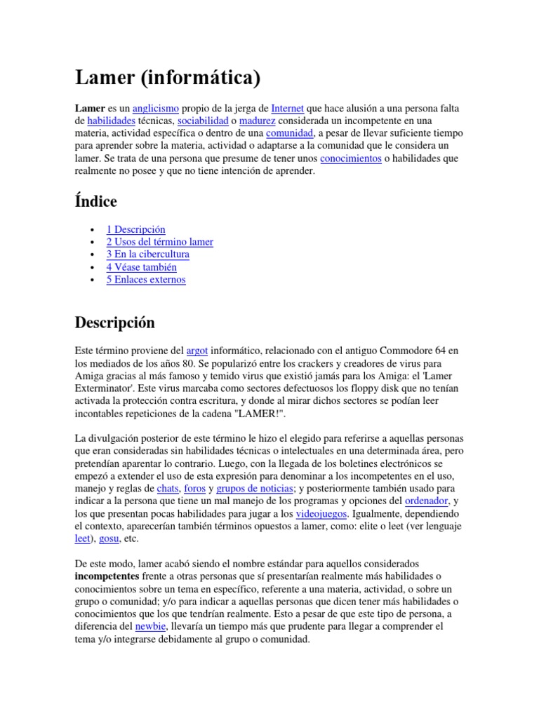 Significado de "Lamer" en Informática | PDF | Spamming | Red mundial