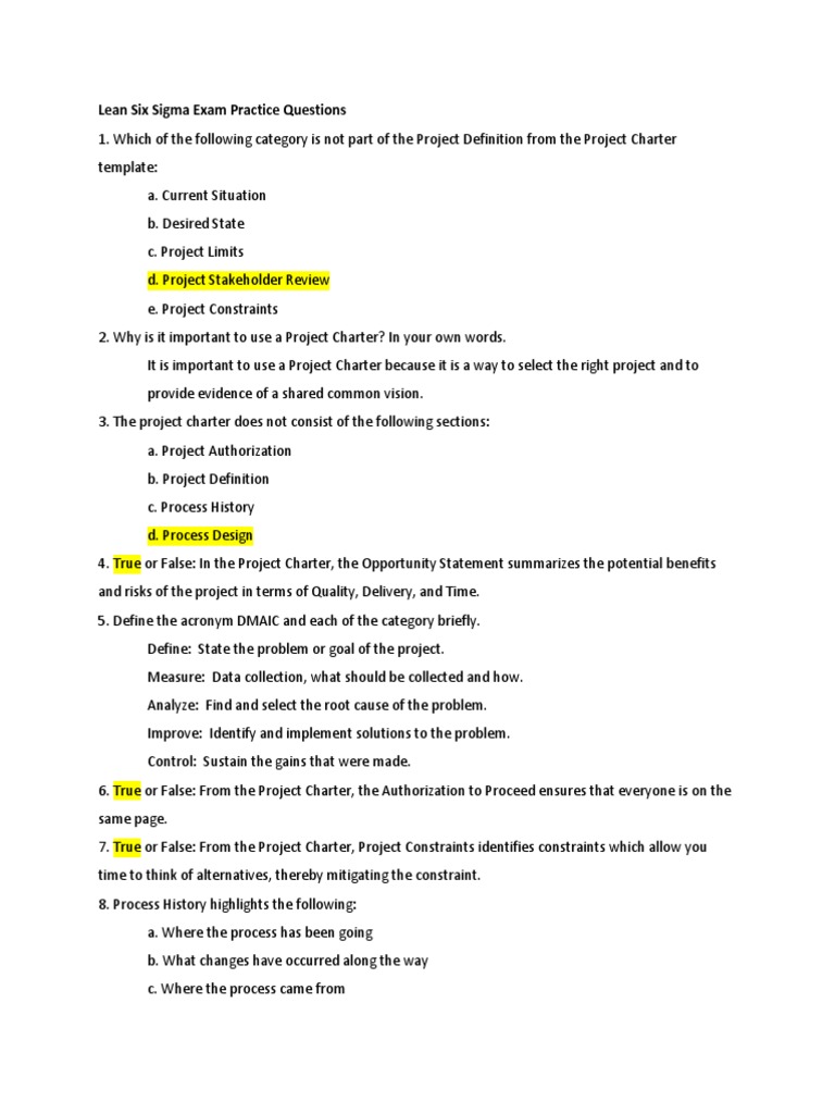 Lean Six Sigma Exam Practice Questions | Business Process | Causality
