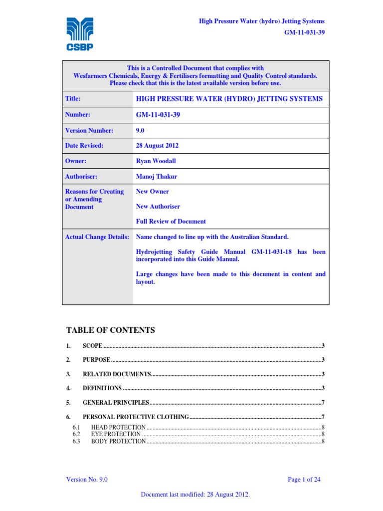 Safety Manual HPWJ | PDF | Personal Protective Equipment | Nozzle