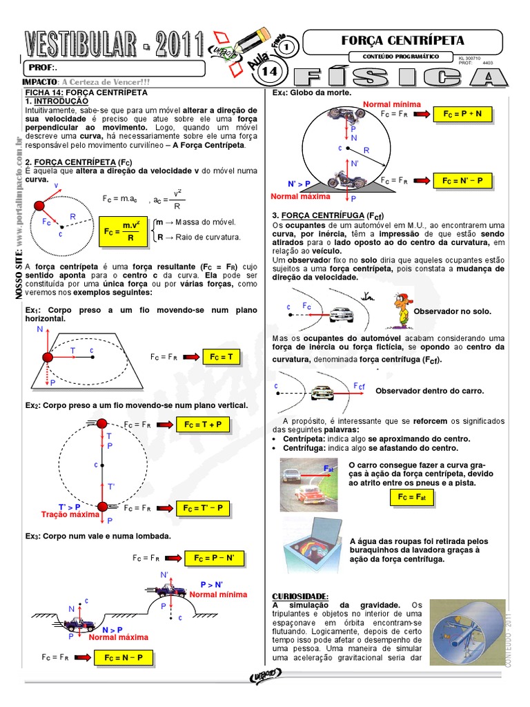 Aula14 Forca Centripeta | PDF | Atrito | Força