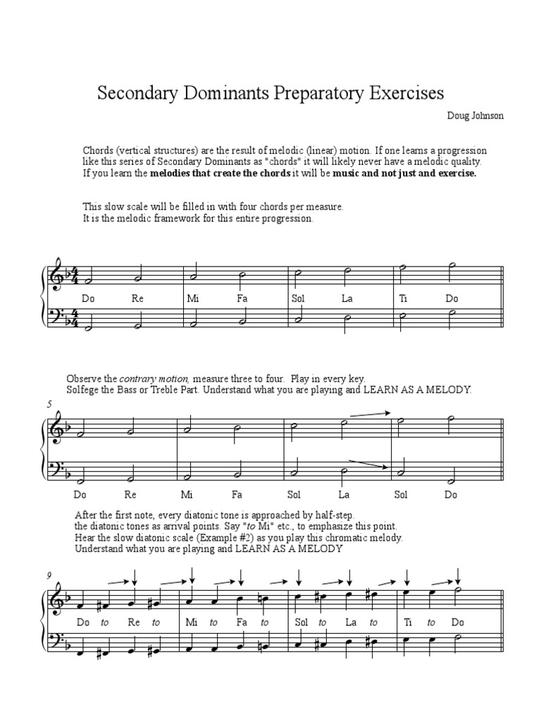 Secondary Dominants Exercises Guide | PDF | Chord (Music) | Musical Scales