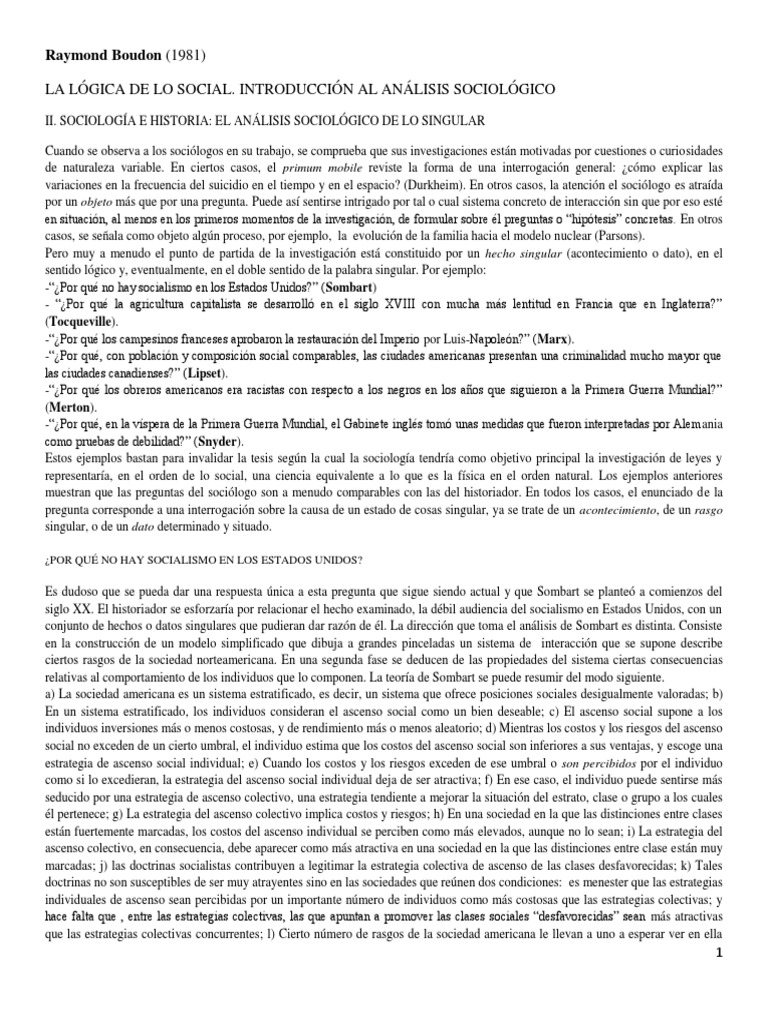 Resumen Raymond Boudon 1981 El Analisis Sociologico de Lo Singular ...