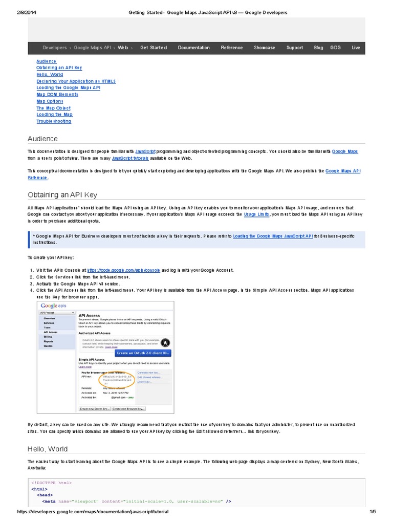 Getting Started - Google Maps JavaScript API v3 - Google Developers ...