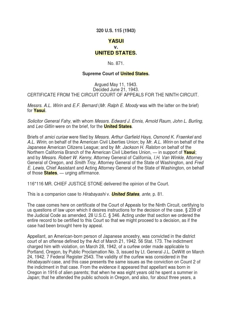 Yasui United States | PDF | United States Public Law | Lawsuit