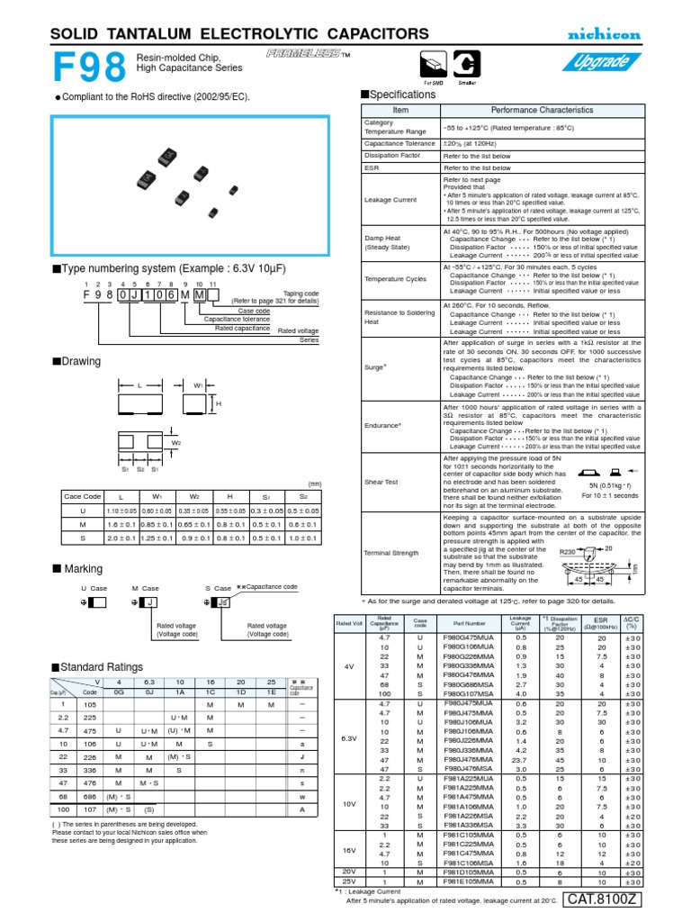 Solid Tantalum Electrolytic Capacitors: Specifications | PDF ...