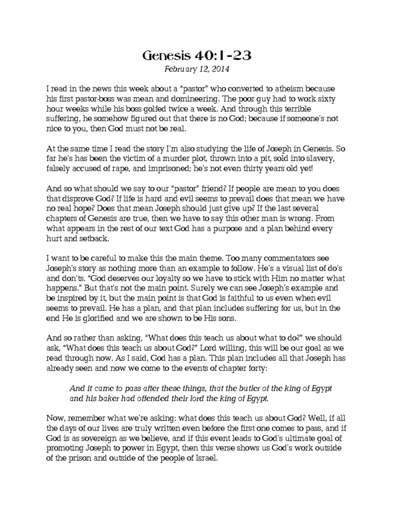 Genesis 40:1-23 | PDF | Book Of Genesis | God