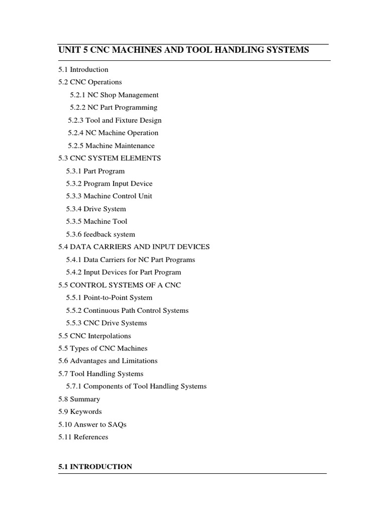 Unit 5 CNC Machines and Tool Handling Systems | PDF | Numerical Control | Computer Program