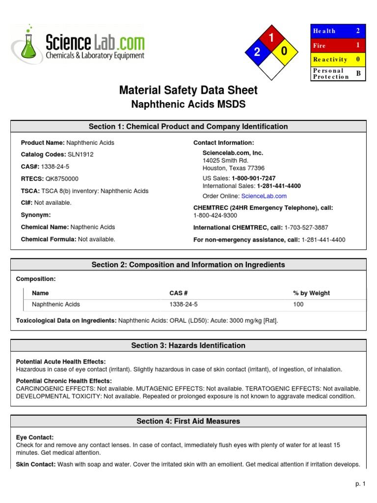 Naphthenic Acids MSDS: Section 1: Chemical Product and Company ...