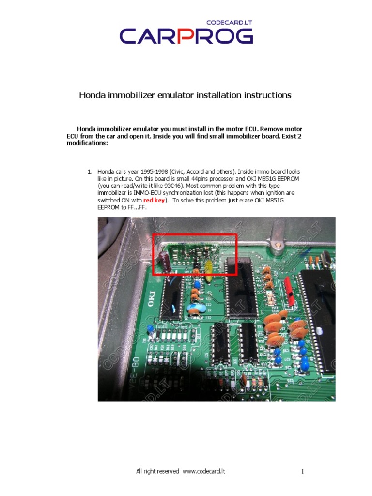 Honda Immobilizer Emulator Installation Instructions: Red Key | PDF ...