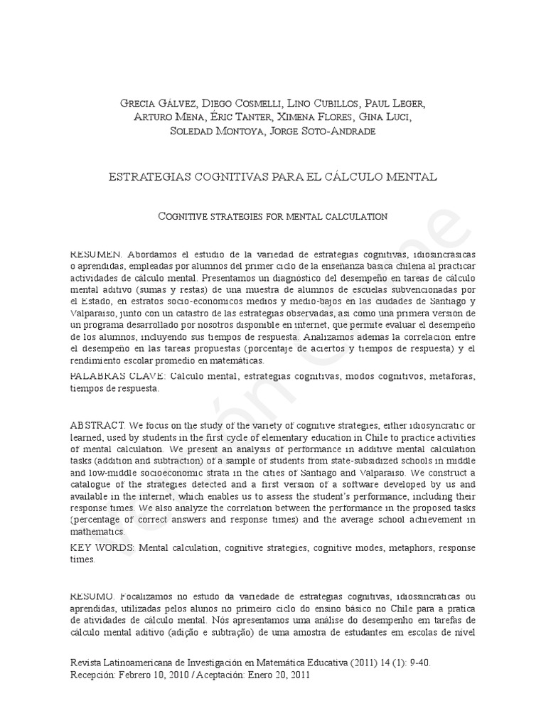 Estrategias Cognitivas para El Calculo Mental | PDF | Memoria | Desarrollo cognitivo