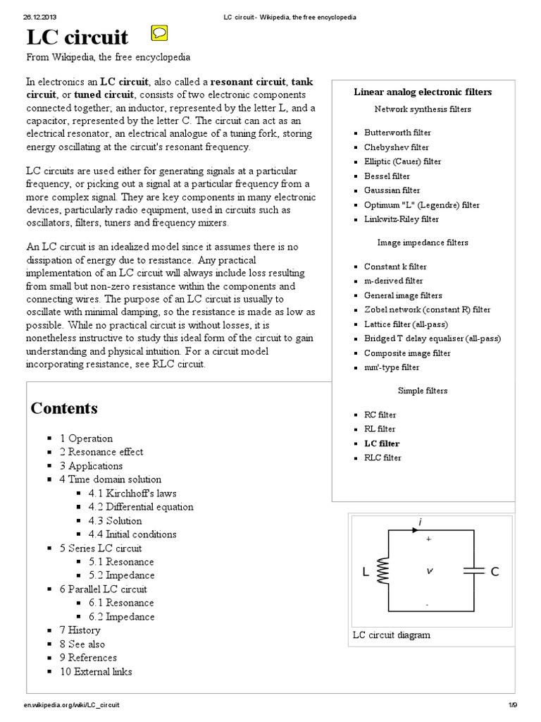 LC Circuit - Wikipedia, The Free Encyclopedia | PDF | Electrical ...