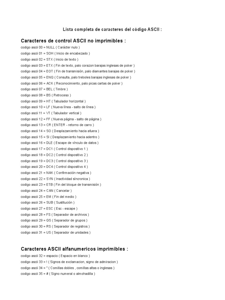 Codigo Ascci Full | PDF | Comillas | Ascii