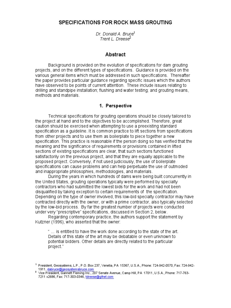 260 Specifications For Rock Mass Grouting | PDF | Specification (Technical Standard) | General ...