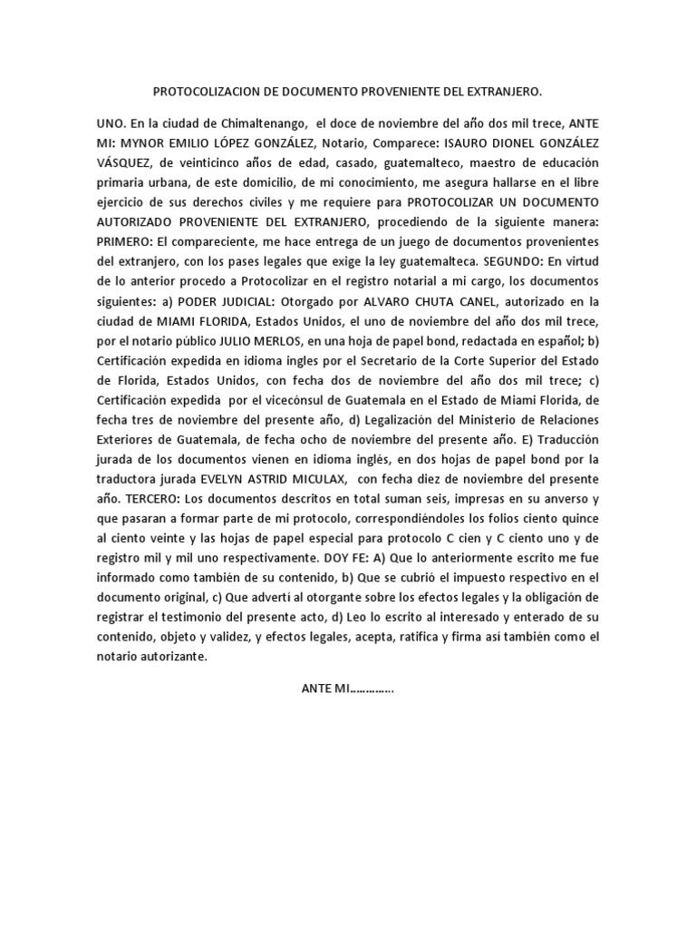 Protocolizacion de Documento Proveniente Del Extranjero | PDF | Información del gobierno | Gobierno